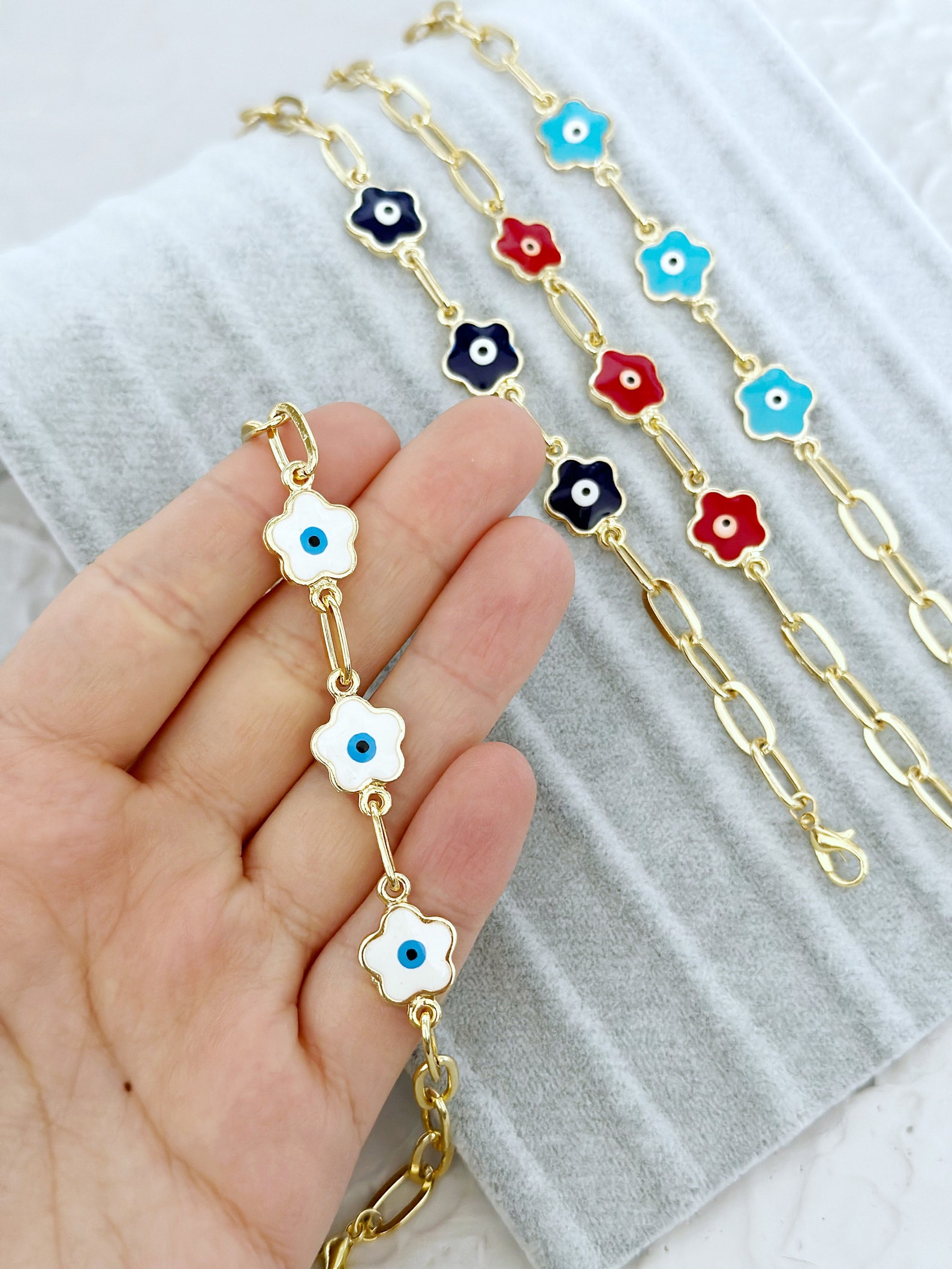 Evil Eye Clover Bracelet, Gold Clover Bracelet, Four Leaf Clover ...