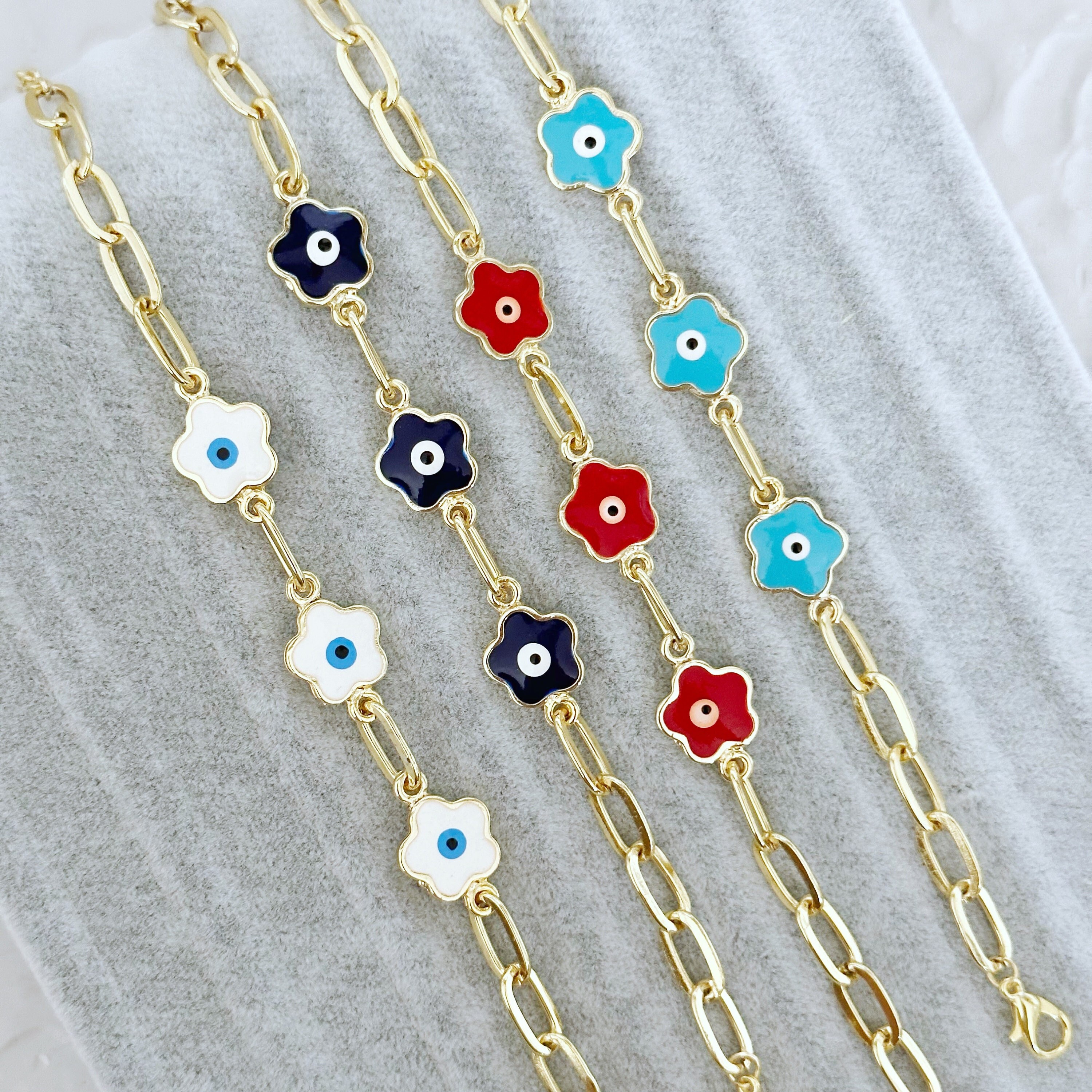 Evil Eye Clover Bracelet, Gold Clover Bracelet, Four Leaf Clover ...