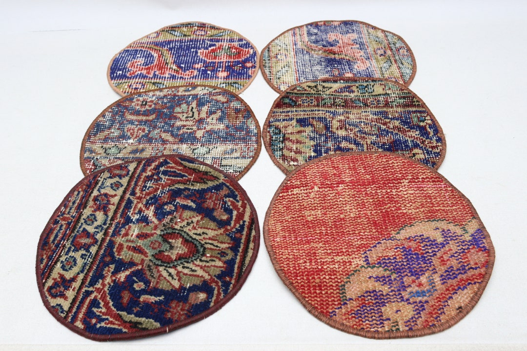 6 Pieces Rustic Decor Carpet Placemat, Turkish Kitchen Decor Placemat ...