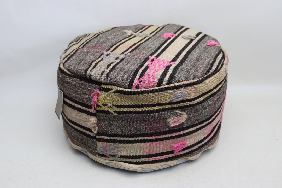 Kilim Ottoman Pouf, Handmade Pouf, Turkish Rug Pouf, Moroccan Pouffe ...