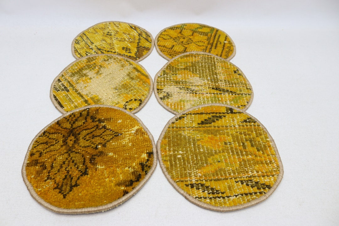 6 Pieces Turkish Table Mat, Natural Wool Carpet Place Mat, Kitchen ...