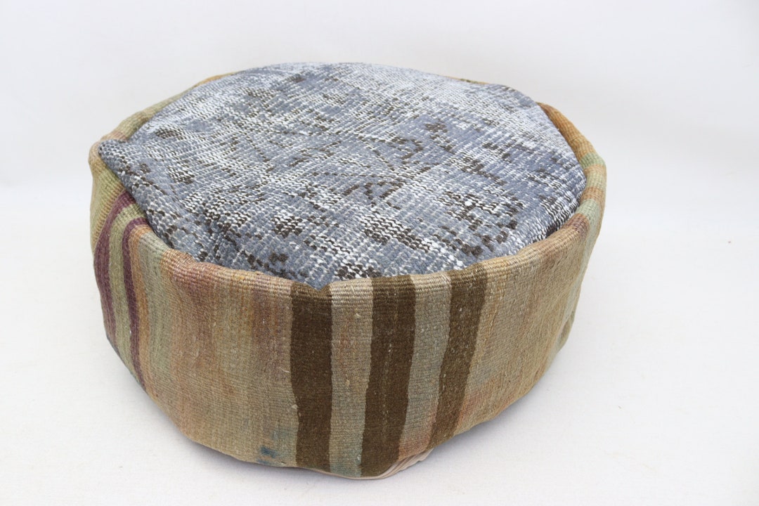 Kilim Ottoman Pouf, Handmade Pouf, Turkish Rug Pouf, Moroccan Pouffe ...