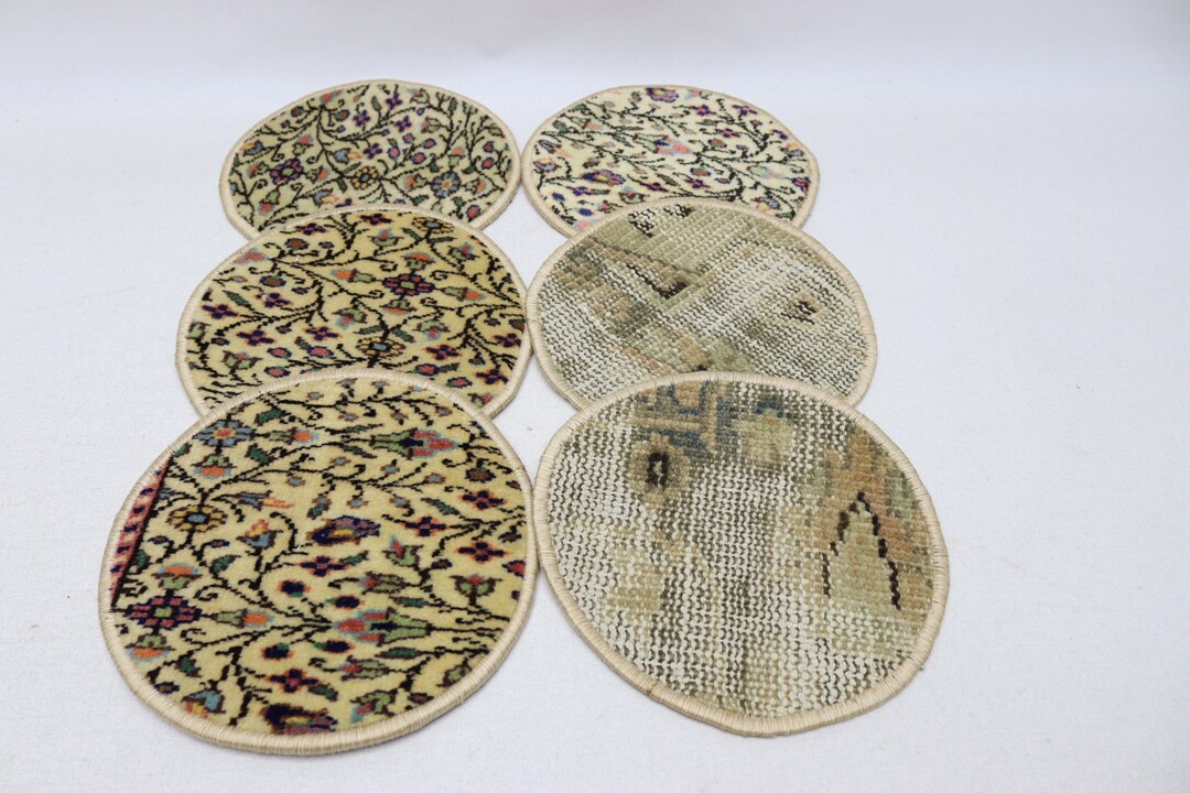 6 Pieces Turkish Table Mat, Natural Wool Carpet Place Mat, Kitchen ...