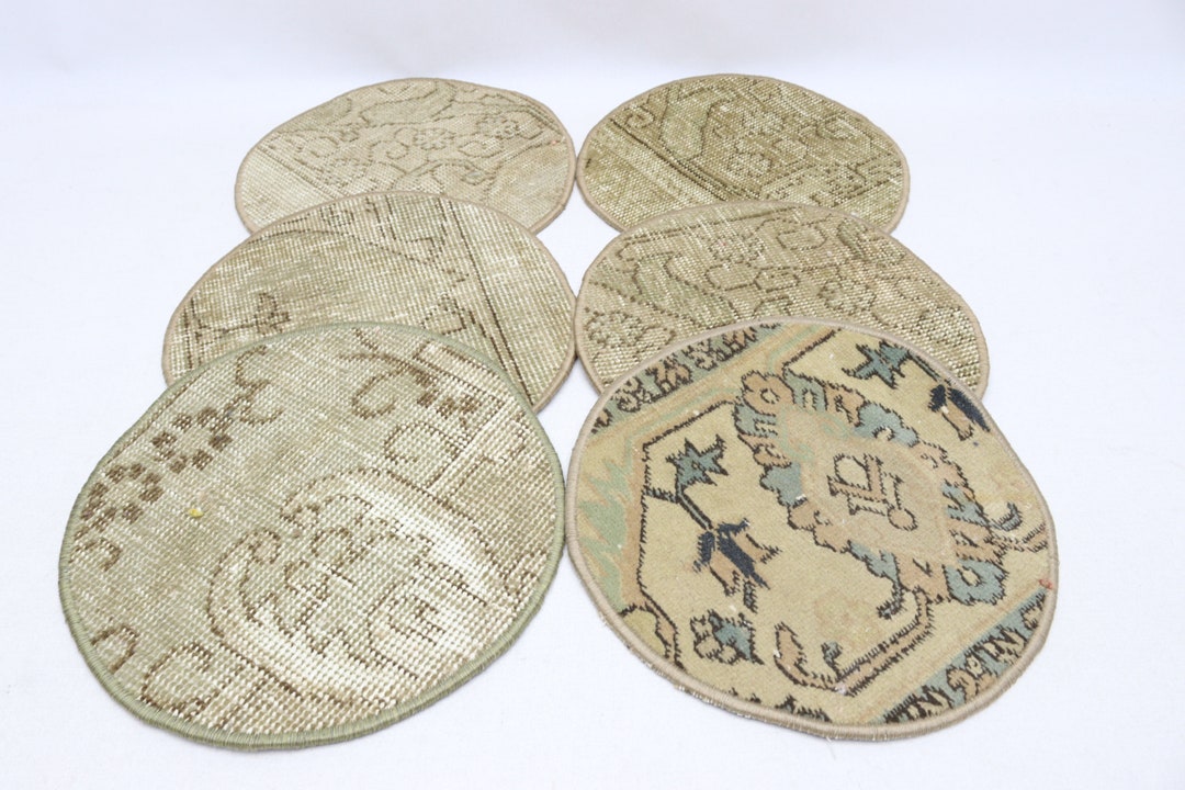 6 Pieces Turkish Table Mat, Natural 12x12 Carpet Place Mat, Kitchen ...