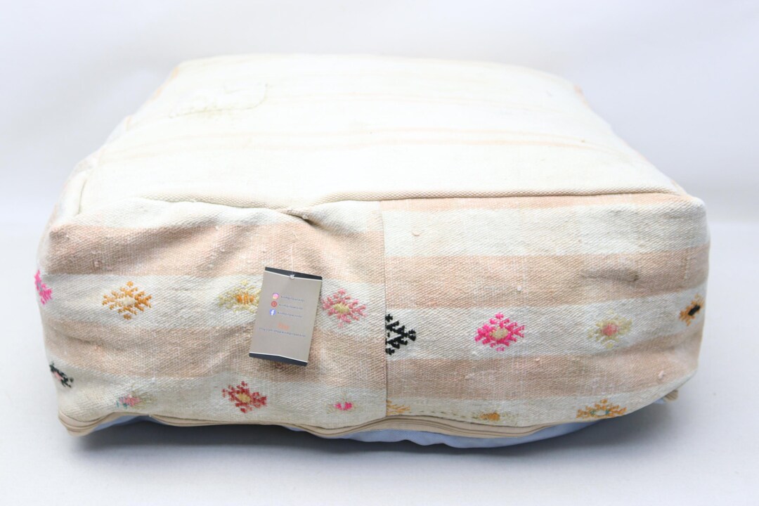 Wool Pouf, Turkish Kilim Pouf, Handwoven Pouf, Floor Pouf, Moroccan ...