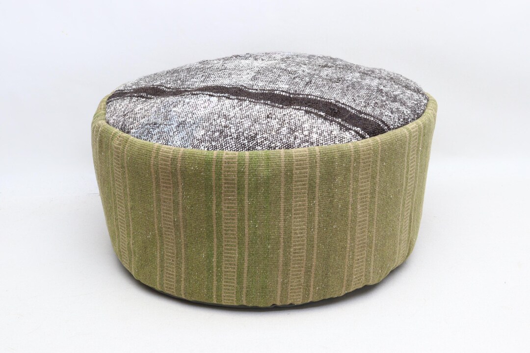 Wool Pouf, Turkish Kilim Pouf, Handwoven Pouf, Floor Pouf, Moroccan ...