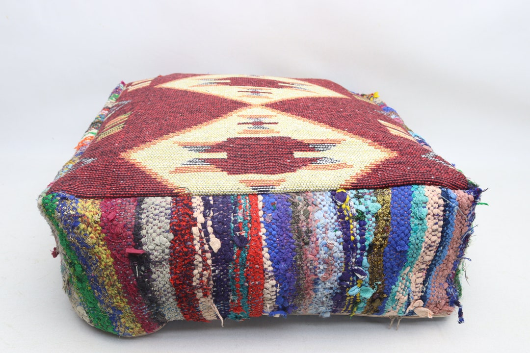 Ethnic Kilim Pouf, Garden Pouf, Circle Pouffe, Floor Cushion, Kilim ...
