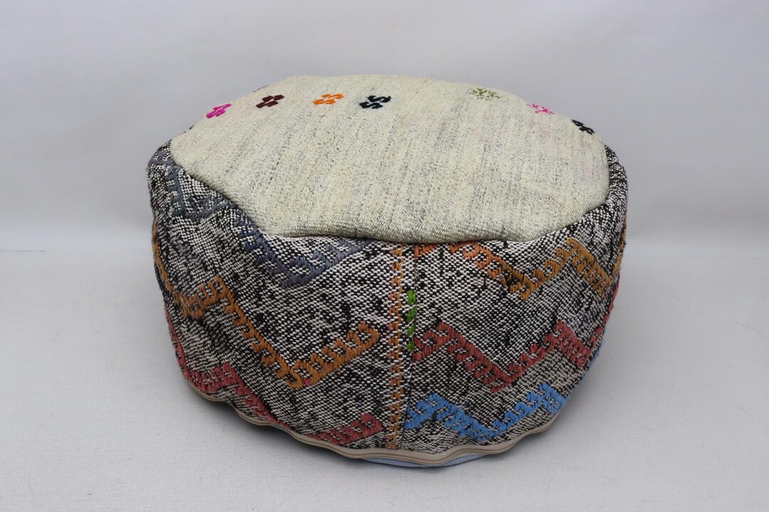Wool Pouf, Turkish Kilim Pouf, Handwoven Pouf, Floor Pouf, Moroccan ...