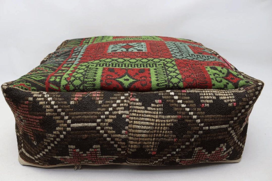Authentic Decorative Kilim Pouf, Vintage Pouf, Tribal Pouffe, Ethnic ...