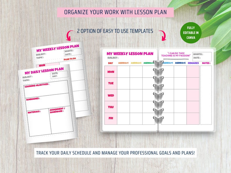 TEACHER PLANNER - Printable/digital Canva | Undated Lesson Plan ...