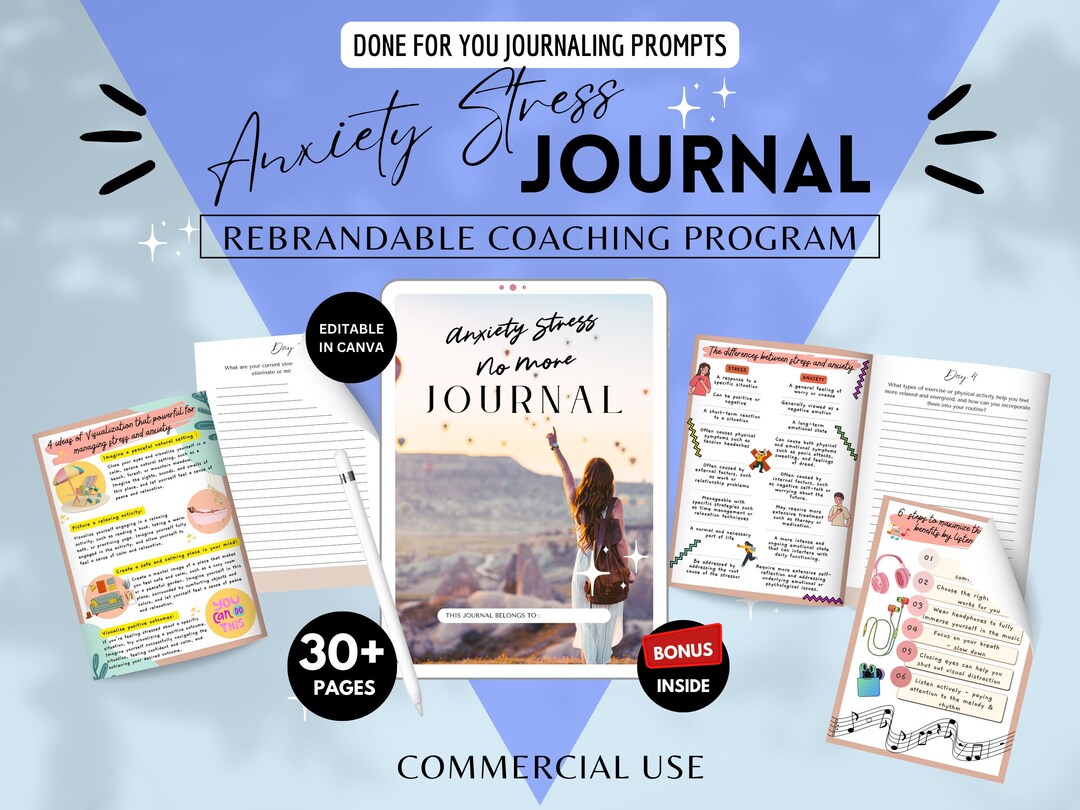 Anxiety Stress Journal : Done for You Journal Prompt | Brandable ...