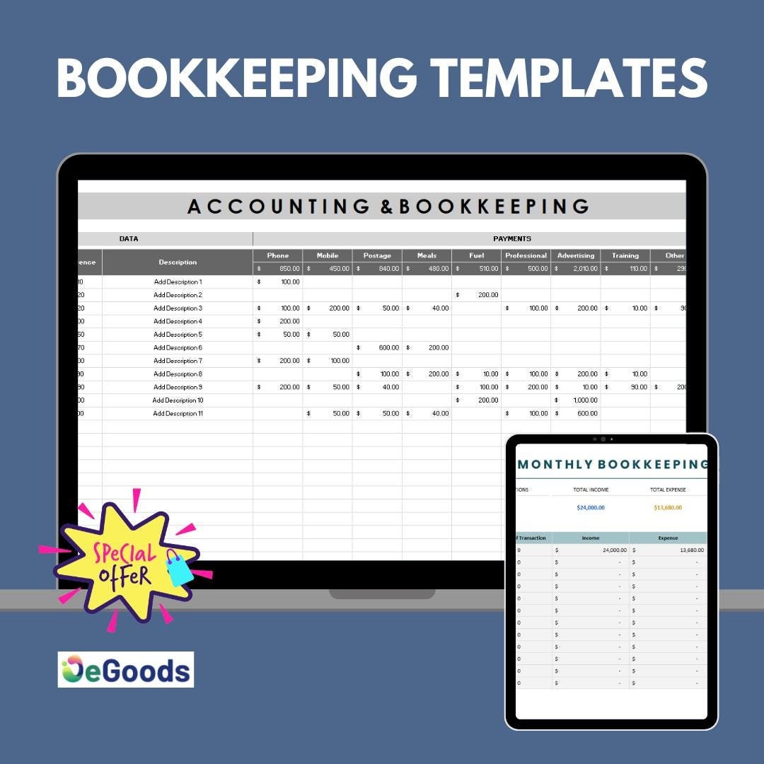 BOOKKEEPING TEMPLATES, Accounting and Bookkeeping Template, Bookkeeping ...