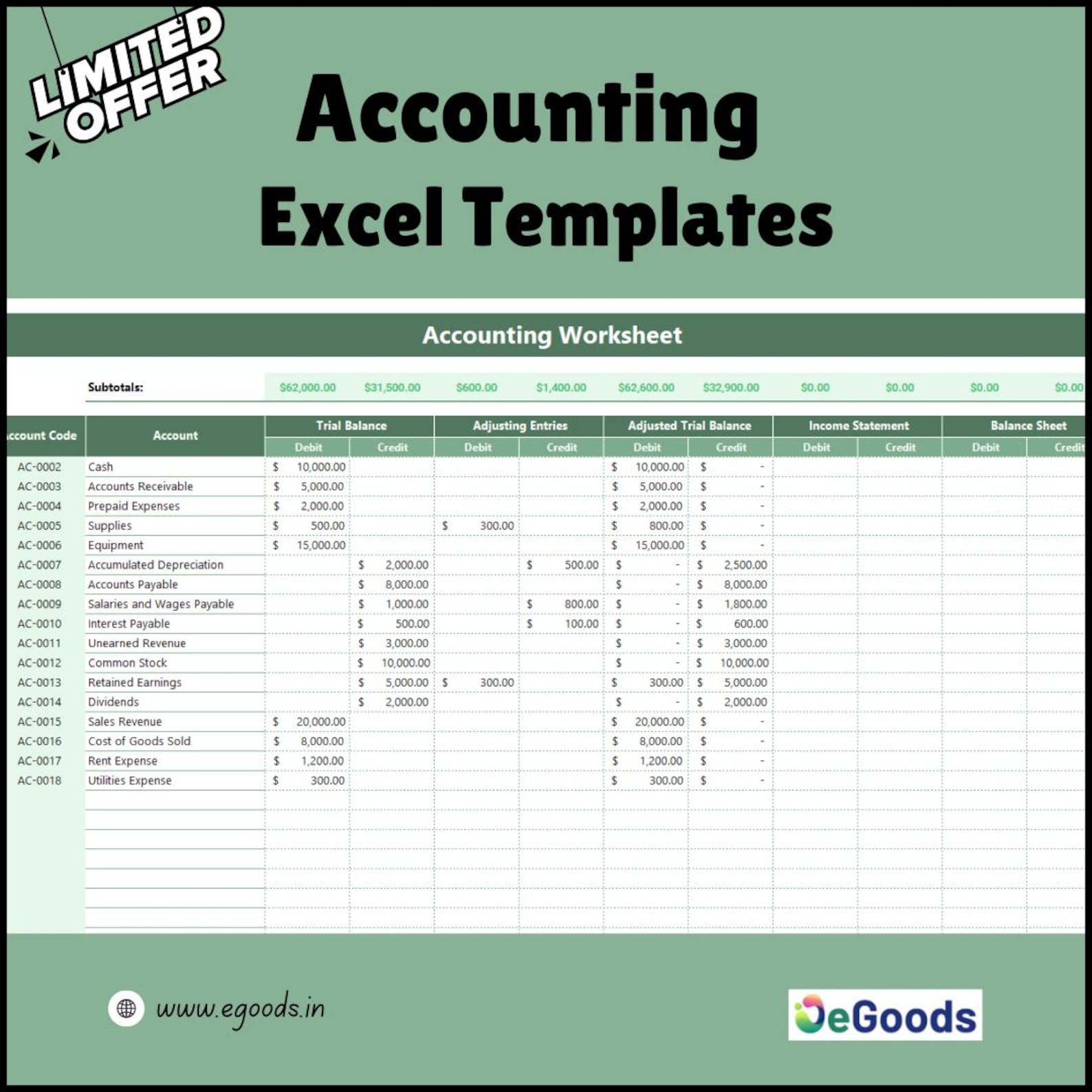 ACCOUNTING EXCEL TEMPLATES, Accounting Template, Business Ledger, Excel ...