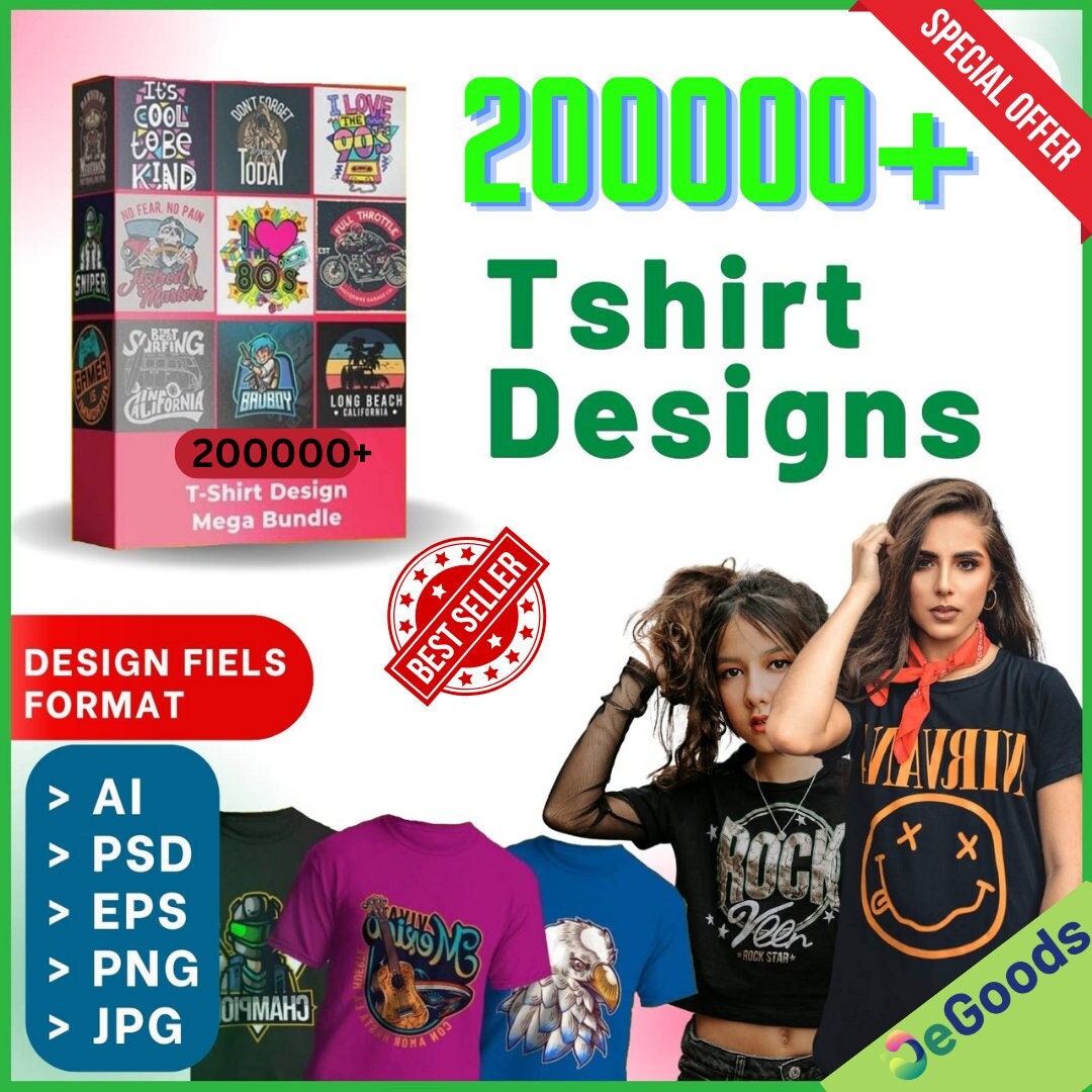 TSHIRT DESIGN BUNDLE, 200000+ T-shirt Designs + Bonuses, Print on ...
