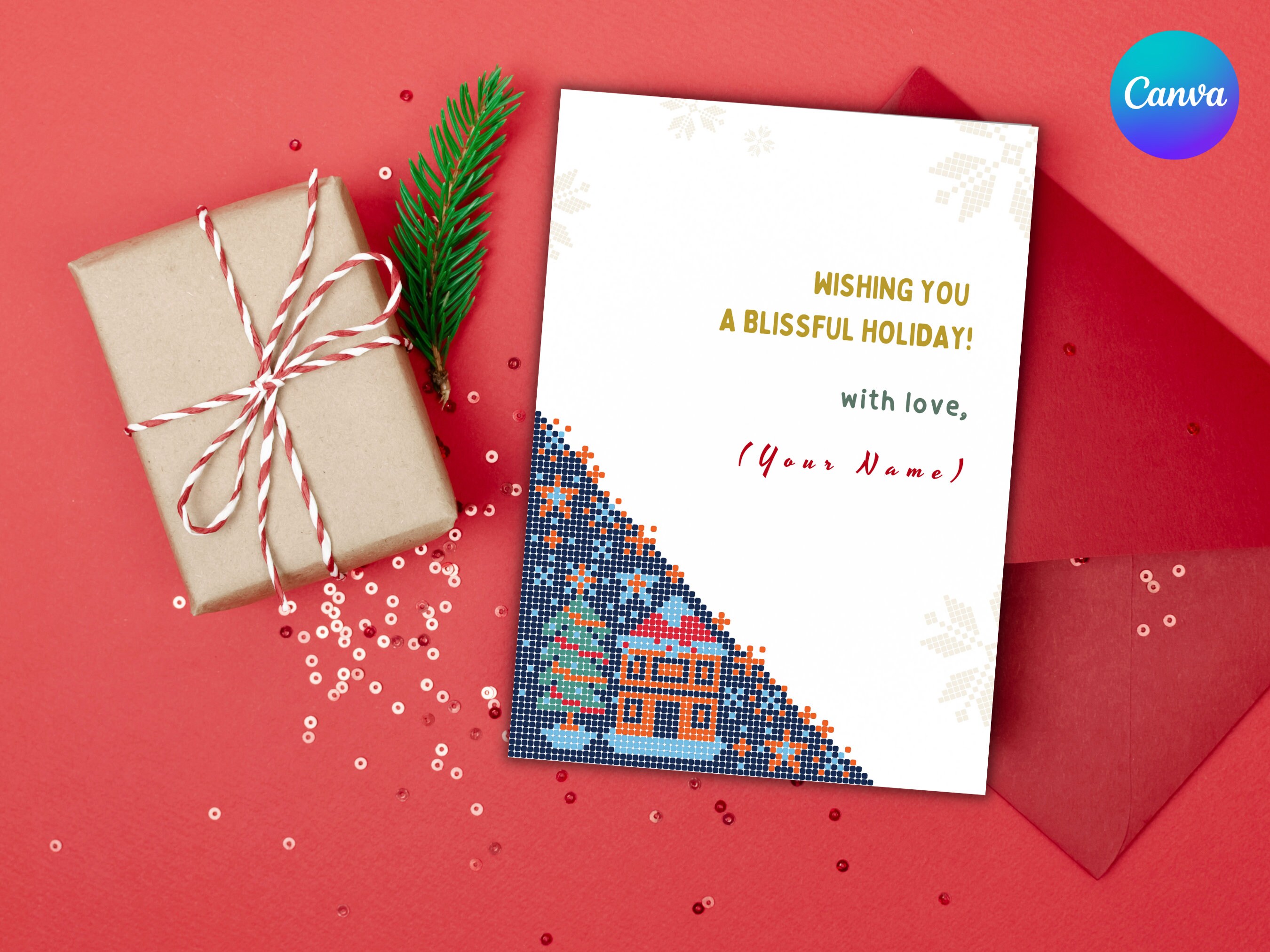 Pack of 6 Christmas Card Template Canva, Photo Christmas Card Template ...