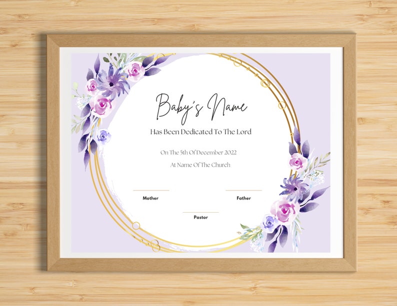 A4 & US Letter Baby Dedication Certificate Template Church Template ...