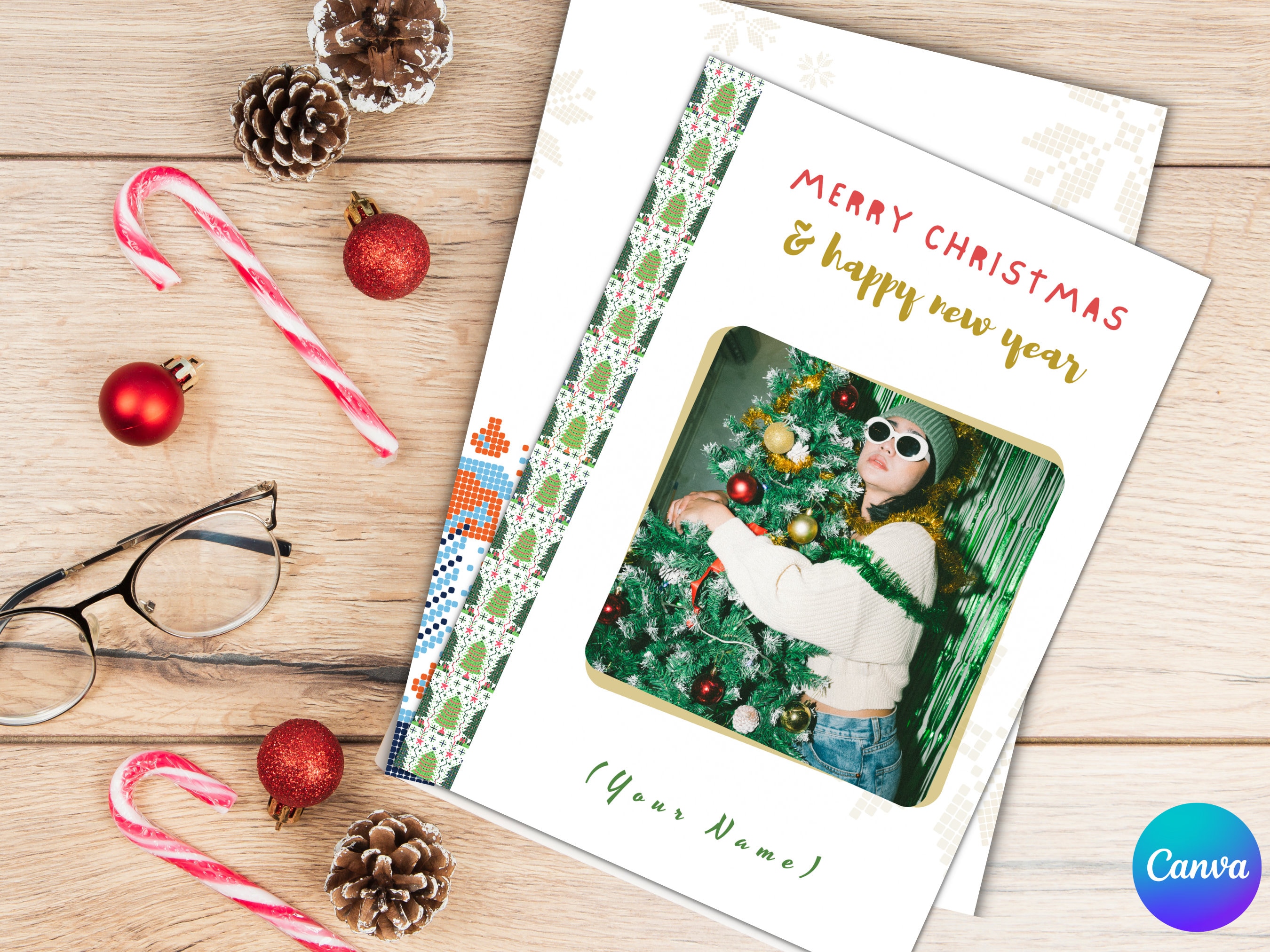 Pack of 6 Christmas Card Template Canva, Photo Christmas Card Template ...