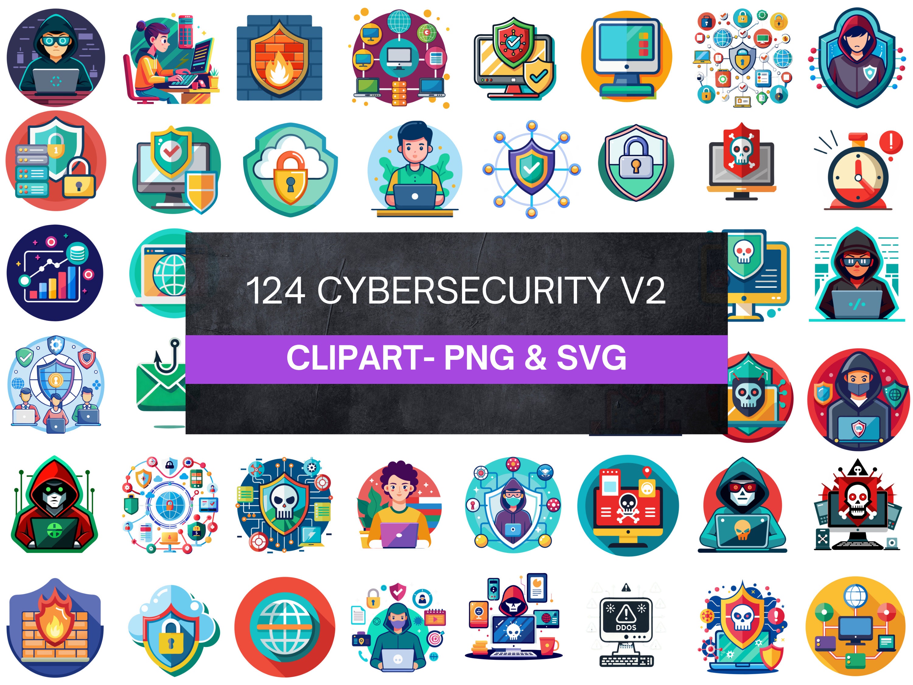 124 Cybersecurity Icons Bundle SVG & PNG Network Security, Data ...