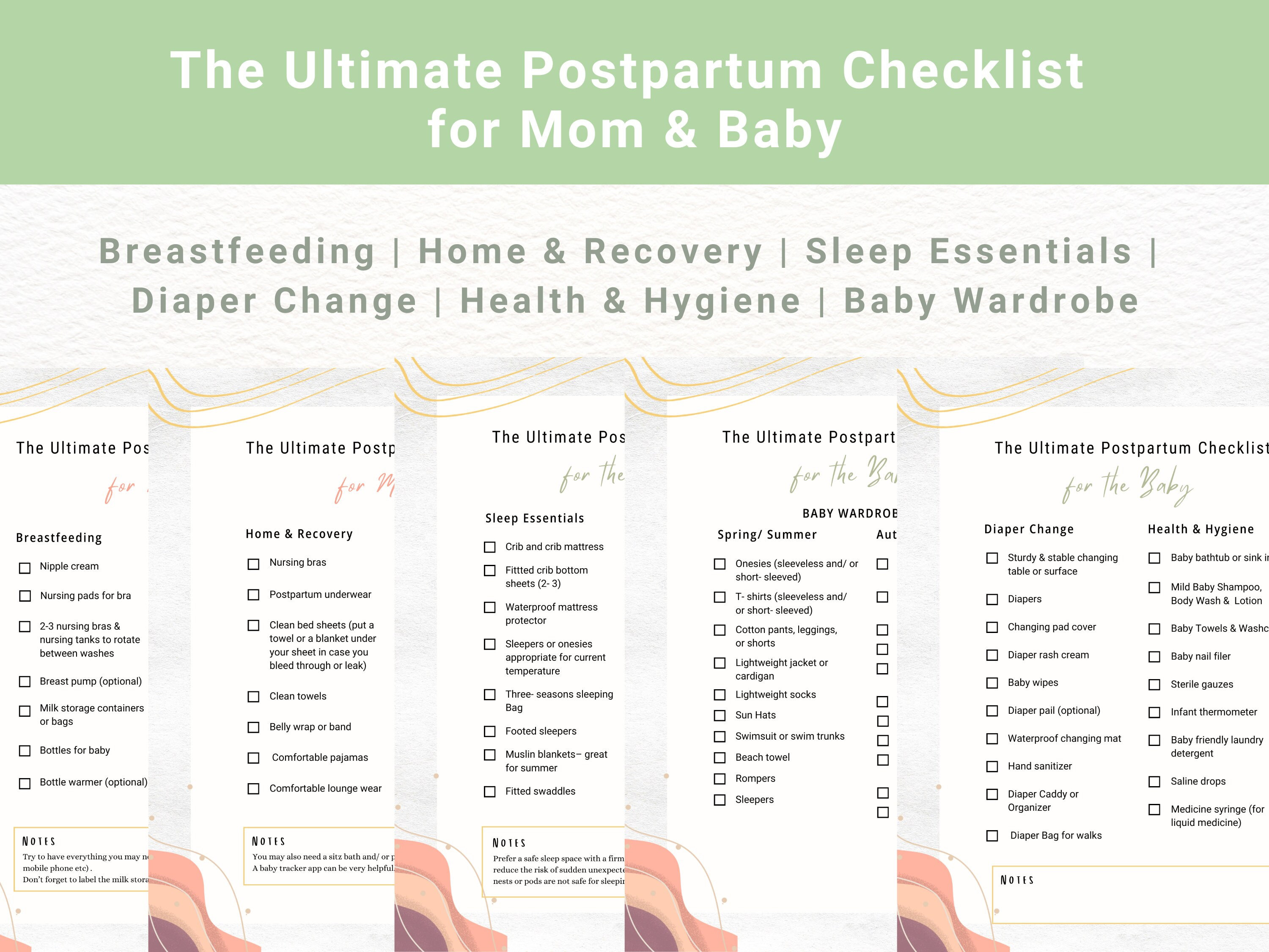 Newborn Essentials Checklist, Postpartum Essentials Checklist, Baby ...