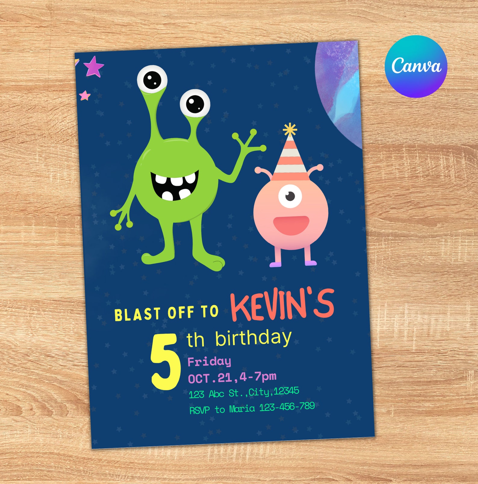 Printable Birthday Invitation Template Canva Alien - Etsy
