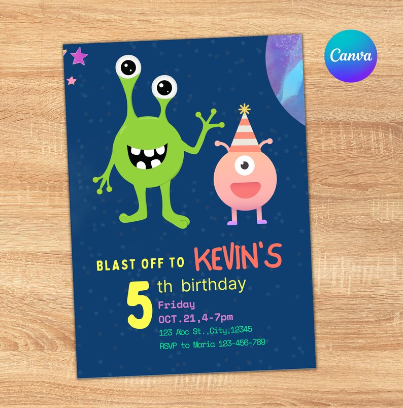 Printable Birthday Invitation Template Canva | Alien Invitation ...