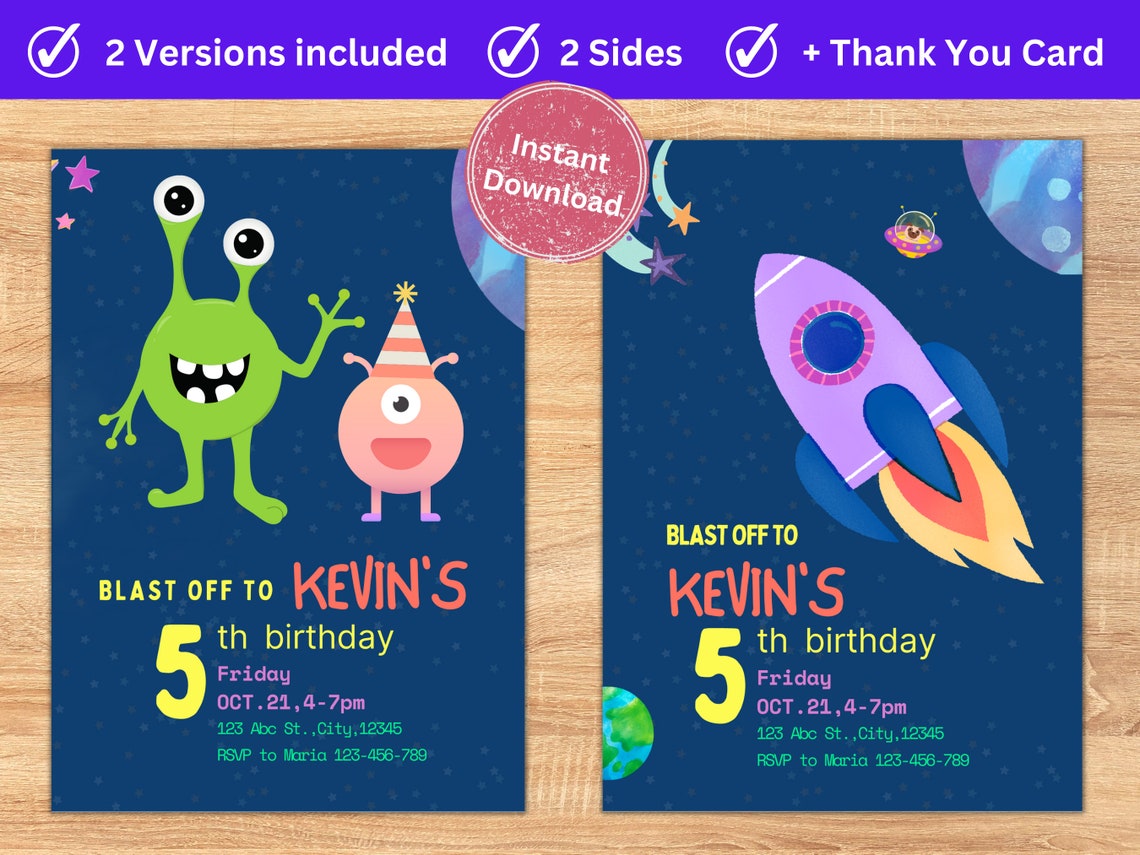 Printable Birthday Invitation Template Canva Alien - Etsy