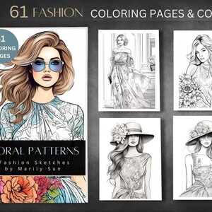 Fashion Beauty Coloring Book, Floral Pattern Motifs, Printable Adults ...