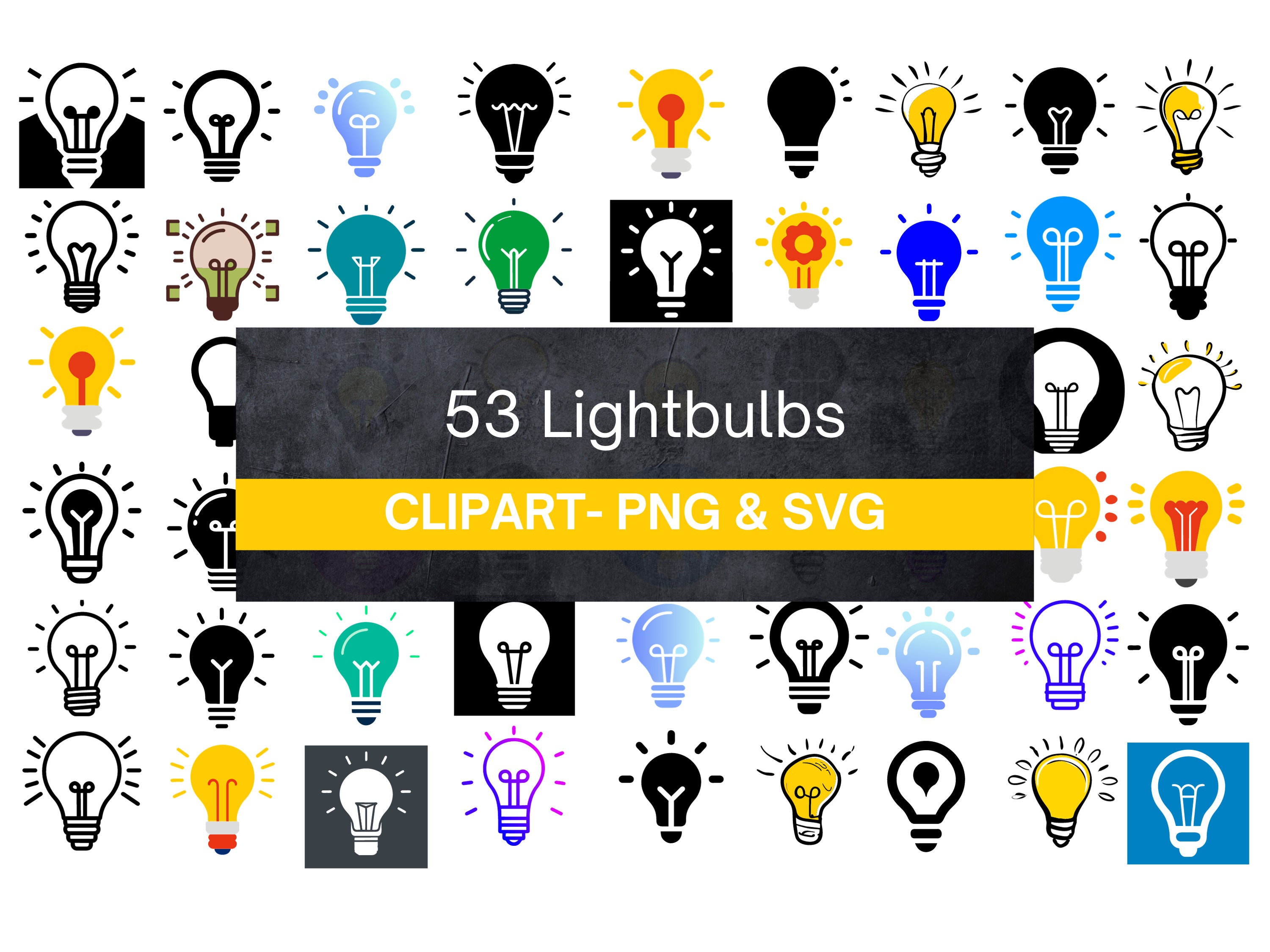 Collection of 53 Lightbulbs Clipart - SVG & PNG | Instant Download ...