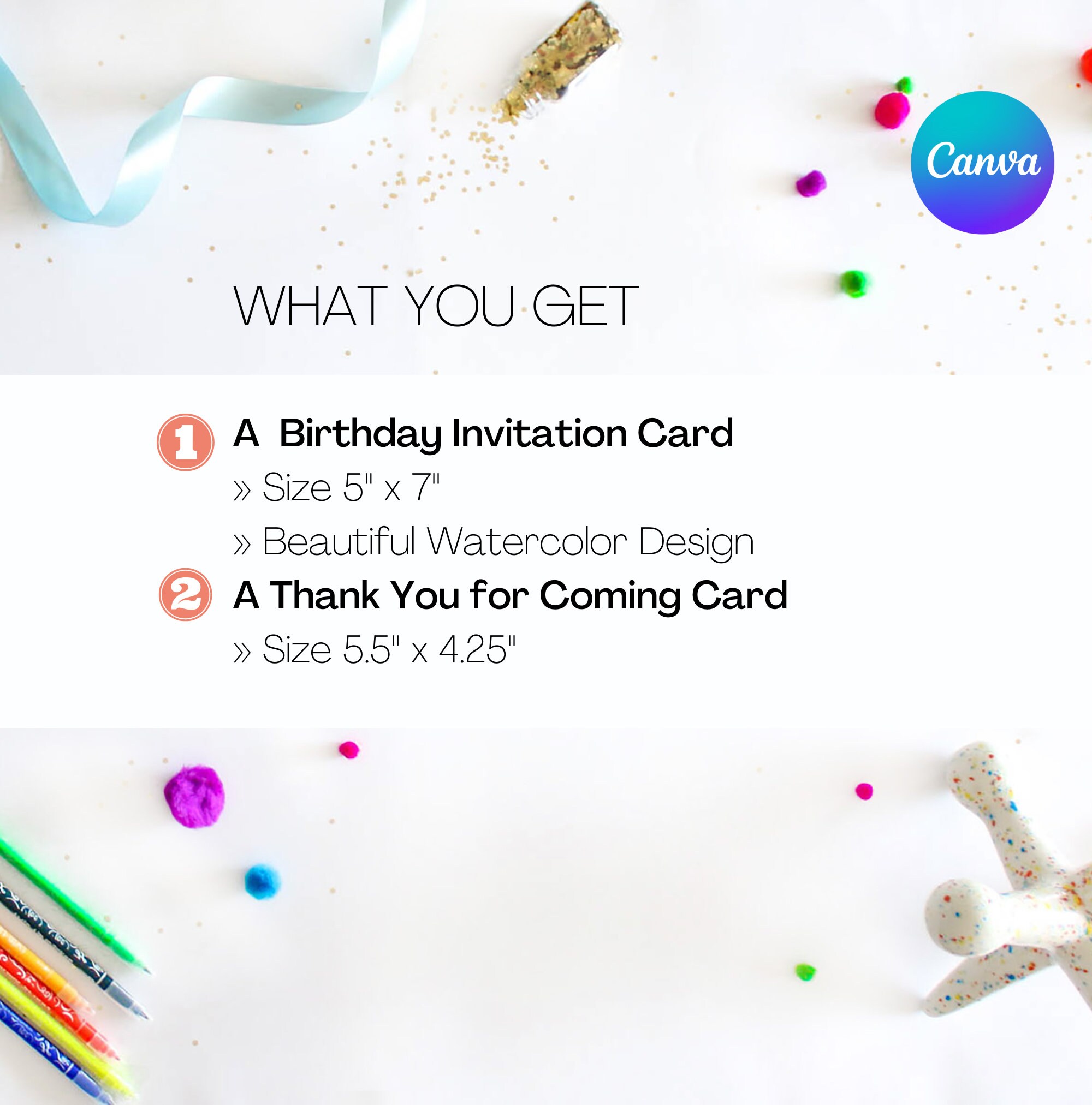Printable Canva Birthday Invitation Template | Watercolor Invitation ...