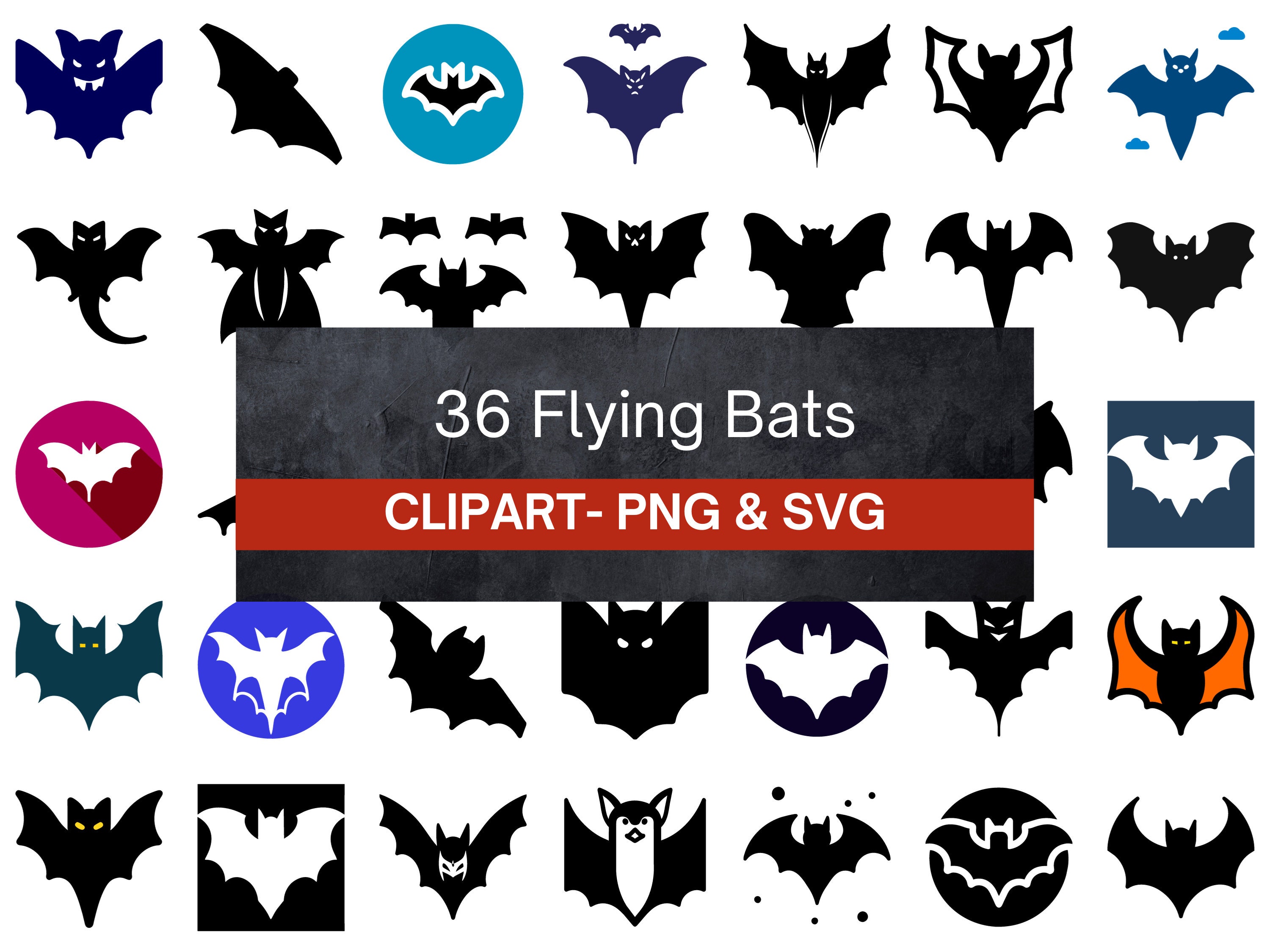 36 Flying Bats Halloween Clipart - SVG & PNG | Instant Download ...