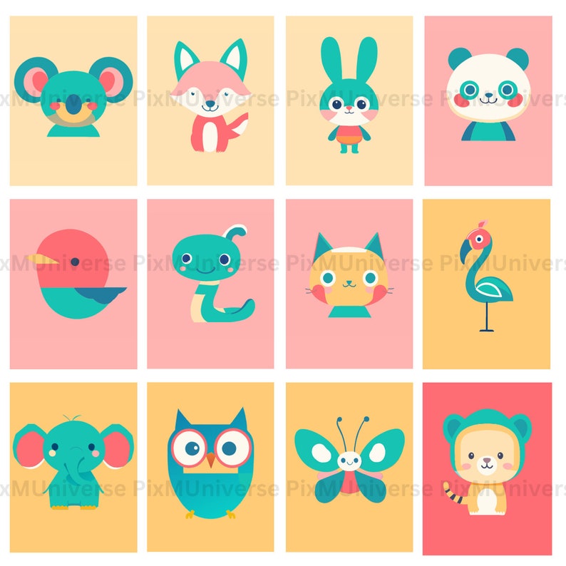 47 Cute Animals Posters Bundle for Kids' Room Decor, Set of Prints ...