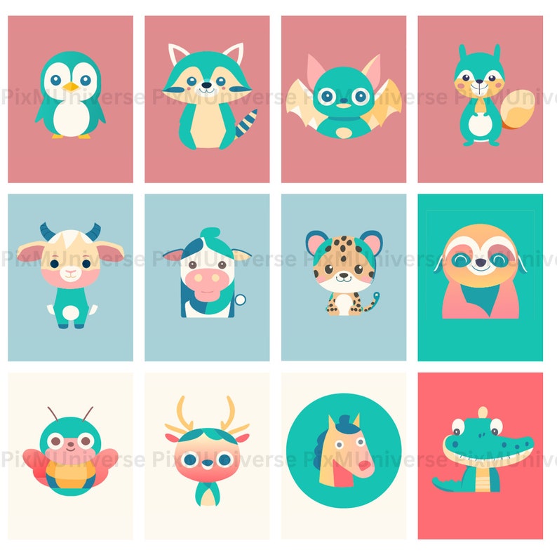 47 Cute Animals Posters Bundle for Kids' Room Decor, Set of Prints ...