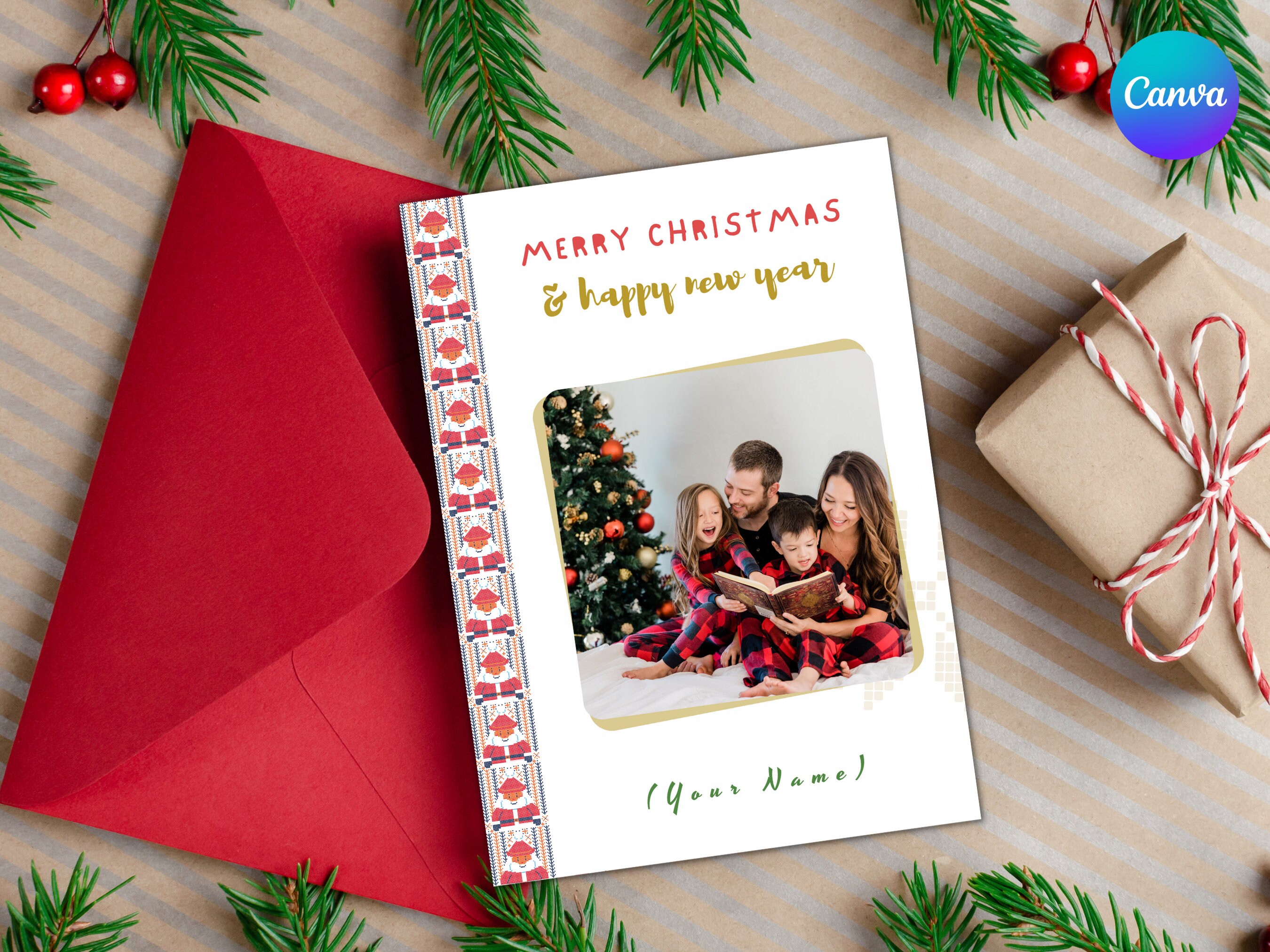 Pack of 6 Christmas Card Template Canva, Photo Christmas Card Template ...