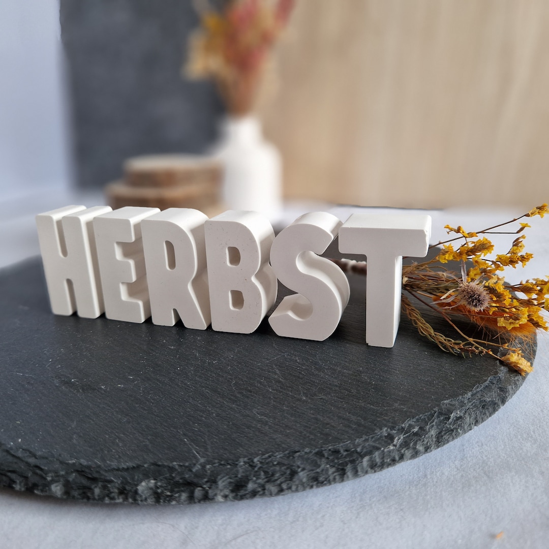 Letters AUTUMN Made of White Cast Concrete for Standing or Laying Down ...