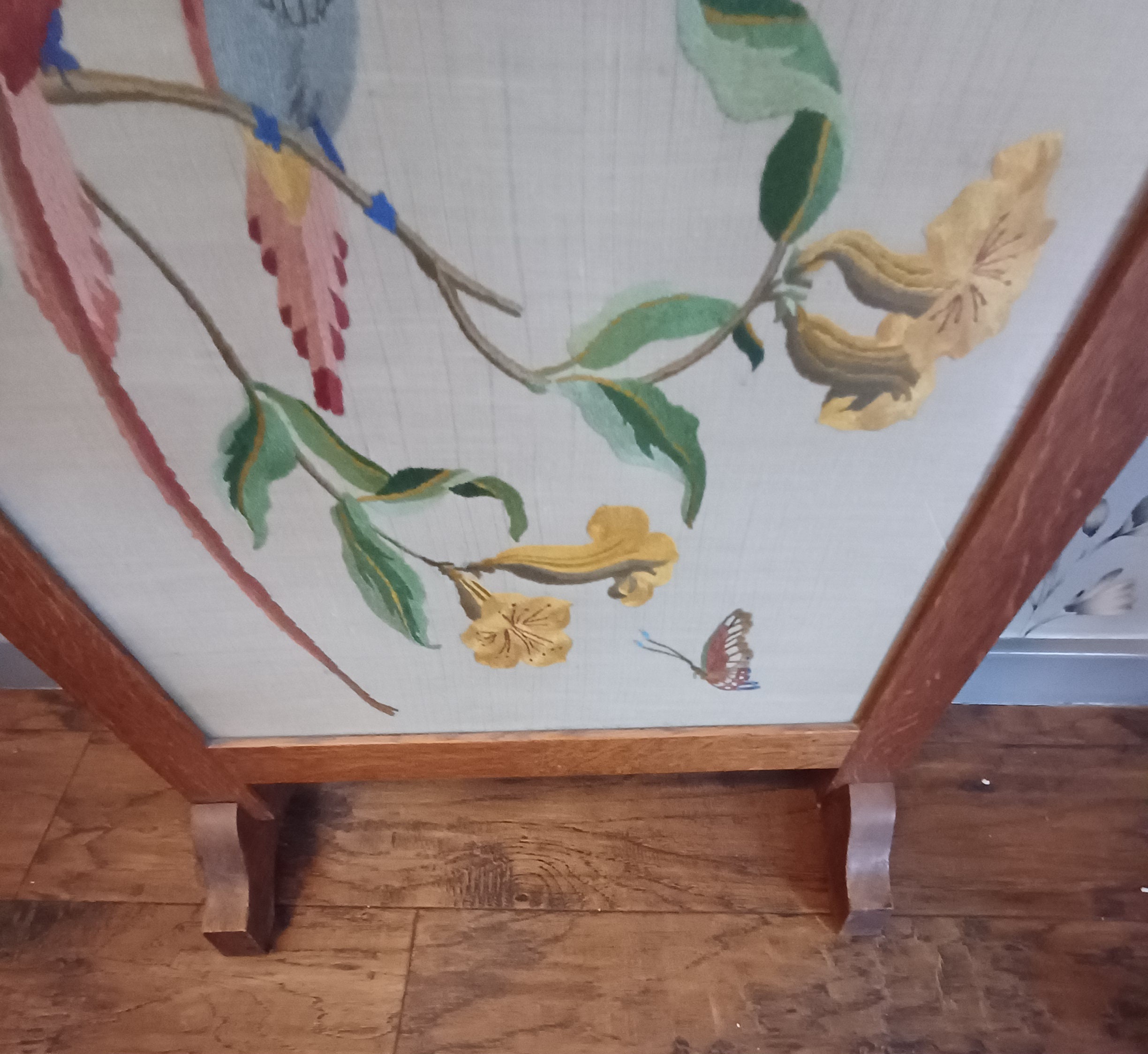 Vintage Mid-century Wooden Glass Fronted Embroidered Fire Screen ...