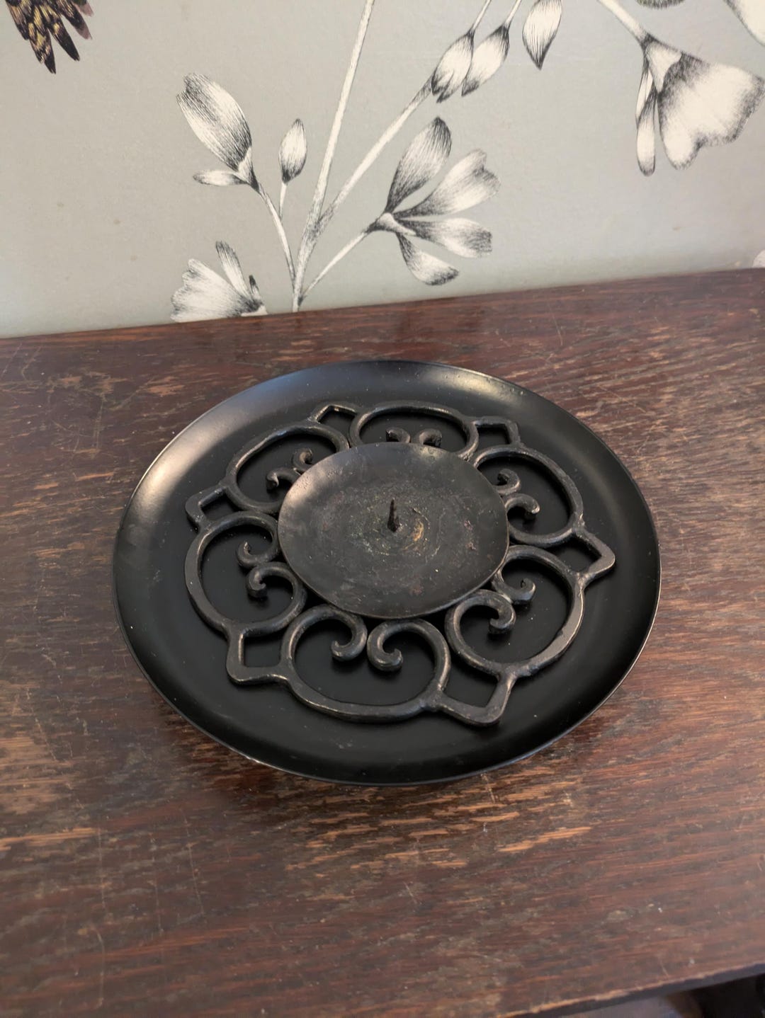 Vintage Cast Iron Spiked Pillar Candle Trivet and Ball Footed Wax ...