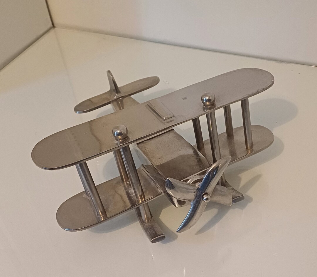 Vintage Polished Aluminium Bi-plane Model With Spinning Propellor - Etsy