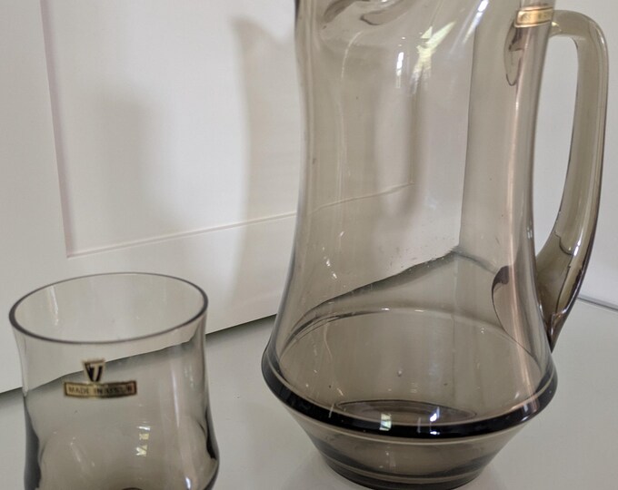 Vintage Smoked Glass Pitcher With 6 Glasses Made in USSR Circa 1970s in ...