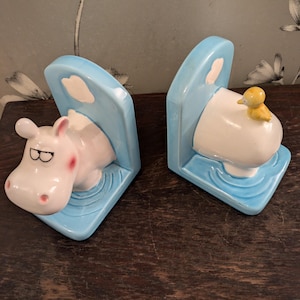 Vintage Ceramic "hippopotamus" Themed Book Ends. - Etsy