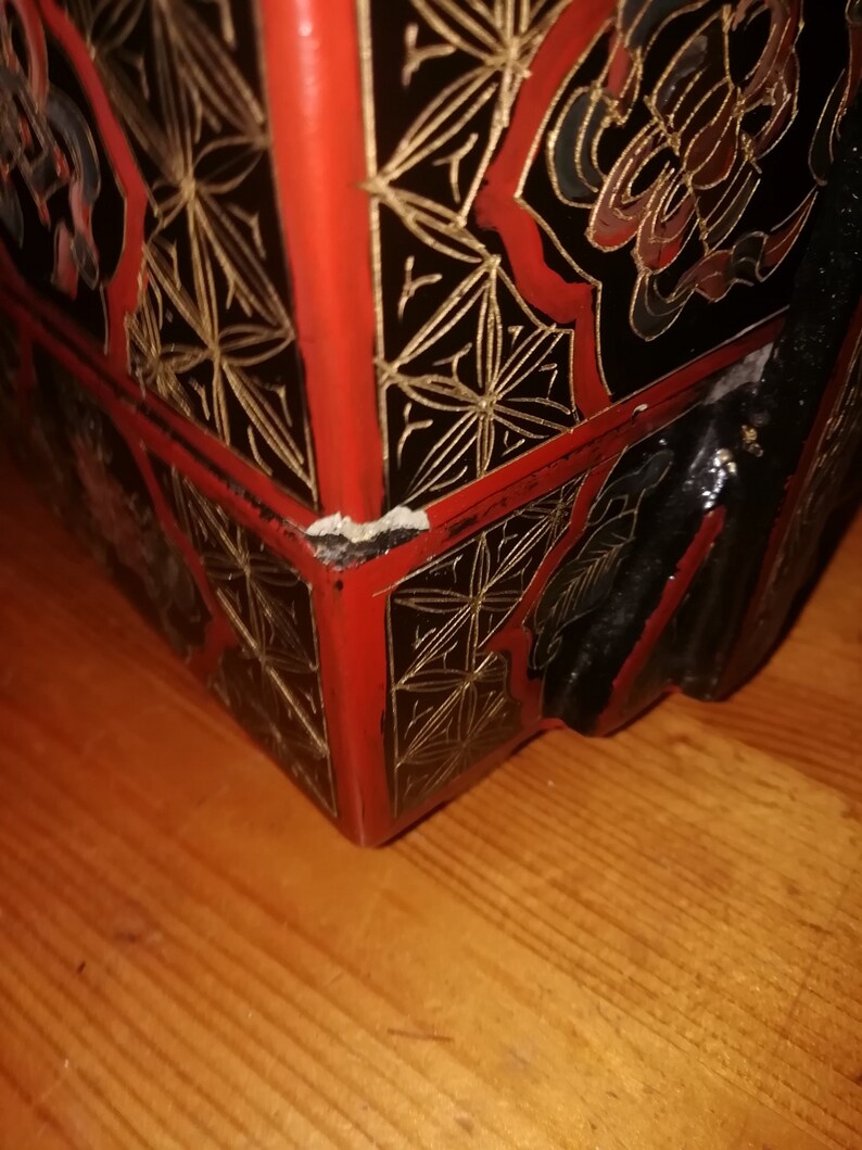 Vintage Mid Century Decorative Chinese Stacking Handled Lunch Box Wood ...