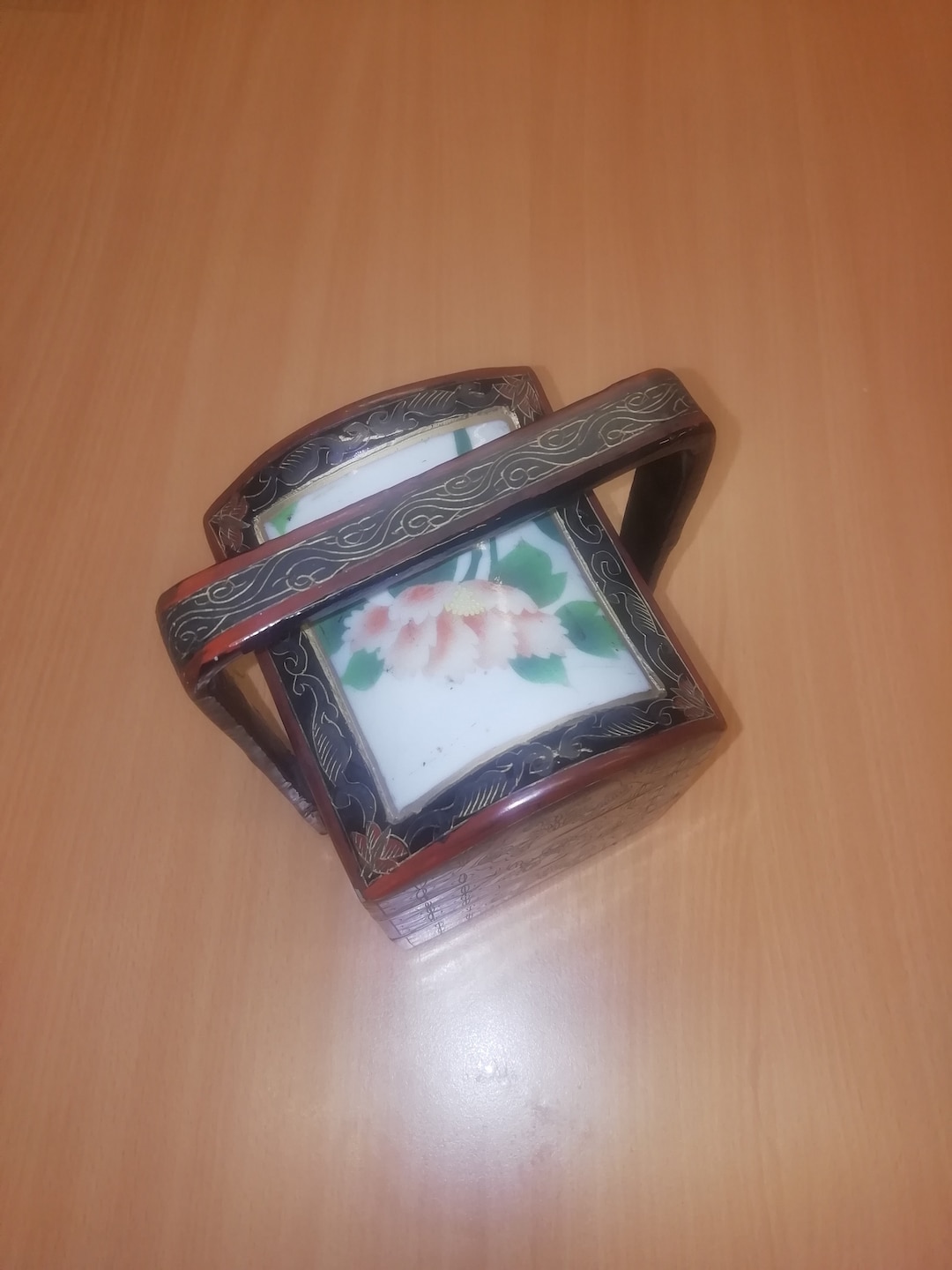 Vintage Mid Century Decorative Chinese Stacking Handled Lunch Box Wood ...