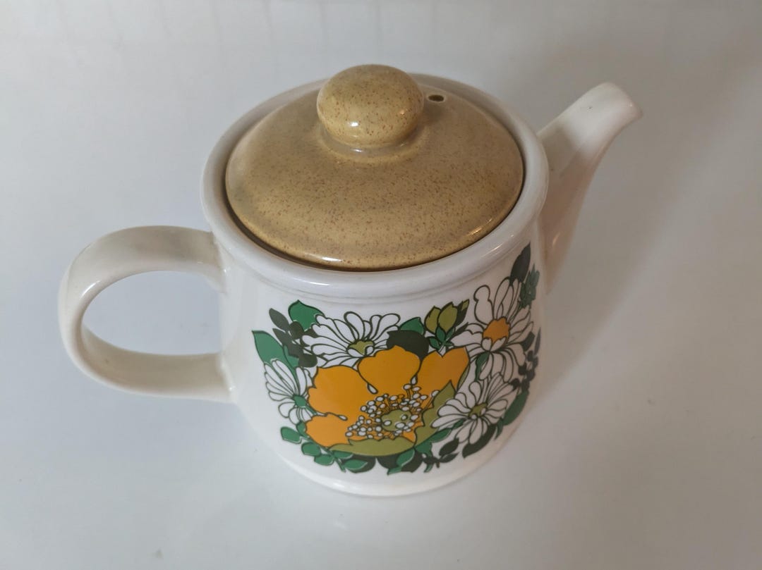 1970's Vintage Retro Sadler Yellow Poppies Floral Stoneware Coffee Pot ...