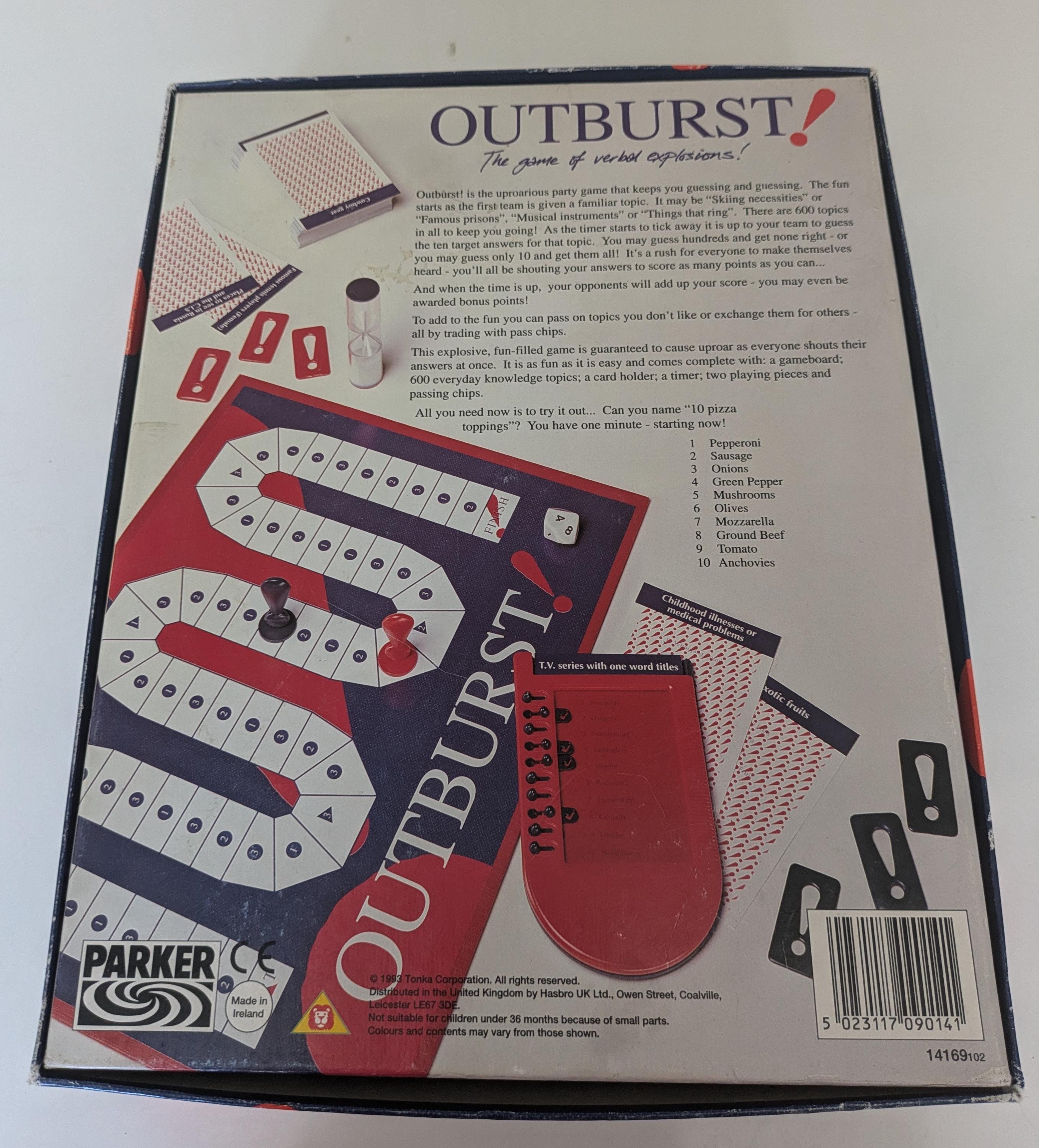 Vintage "outburst" Board Game 1993 by Parker Complete With Instructions ...