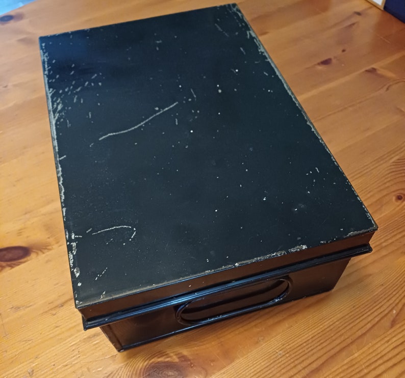 Vintage Black Metal Handled Lockable 2 Lever Metal Secure Box With Key ...