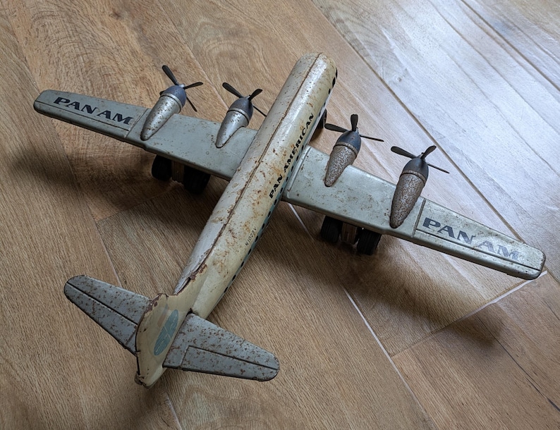 Vintage Boeing 377 Stratocruiser Pan Am Tin Model Plane by Gama, Great ...