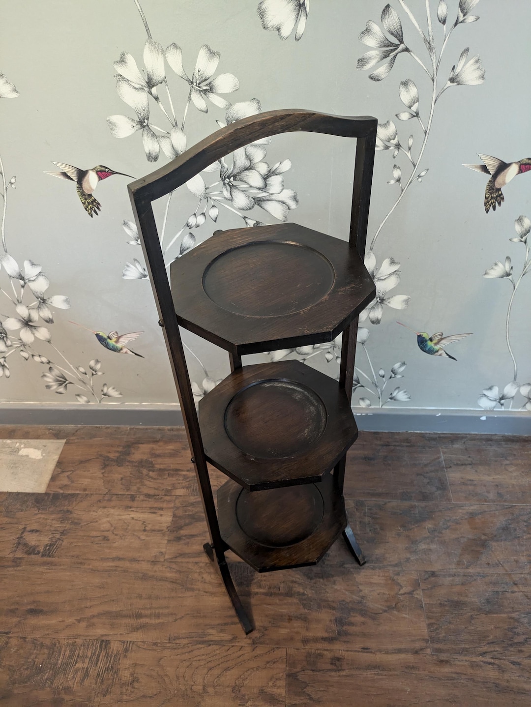 Antique Art Deco Solid Oak , Cake Stand 3 Tiered With Folding Shelves ...