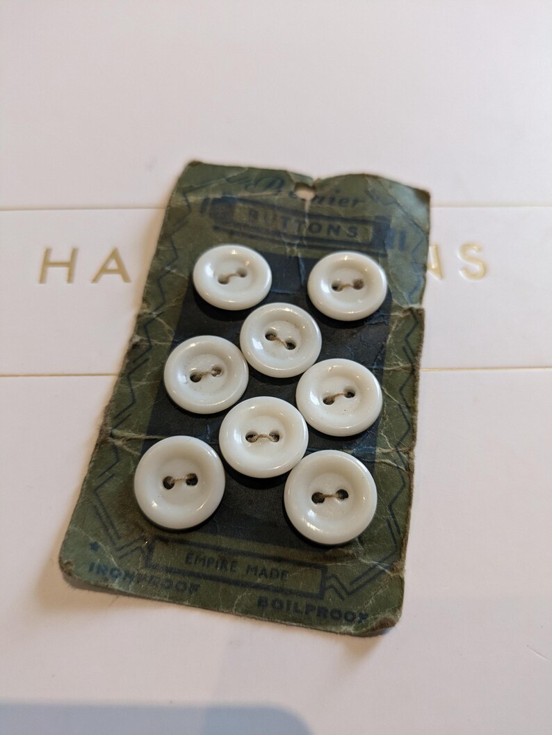 Vintage Premier Empire Made White Plastic Buttons on Original Card ...