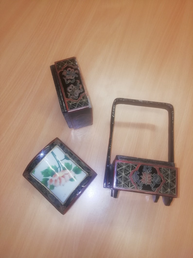 Vintage Mid Century Decorative Chinese Stacking Handled Lunch Box Wood ...