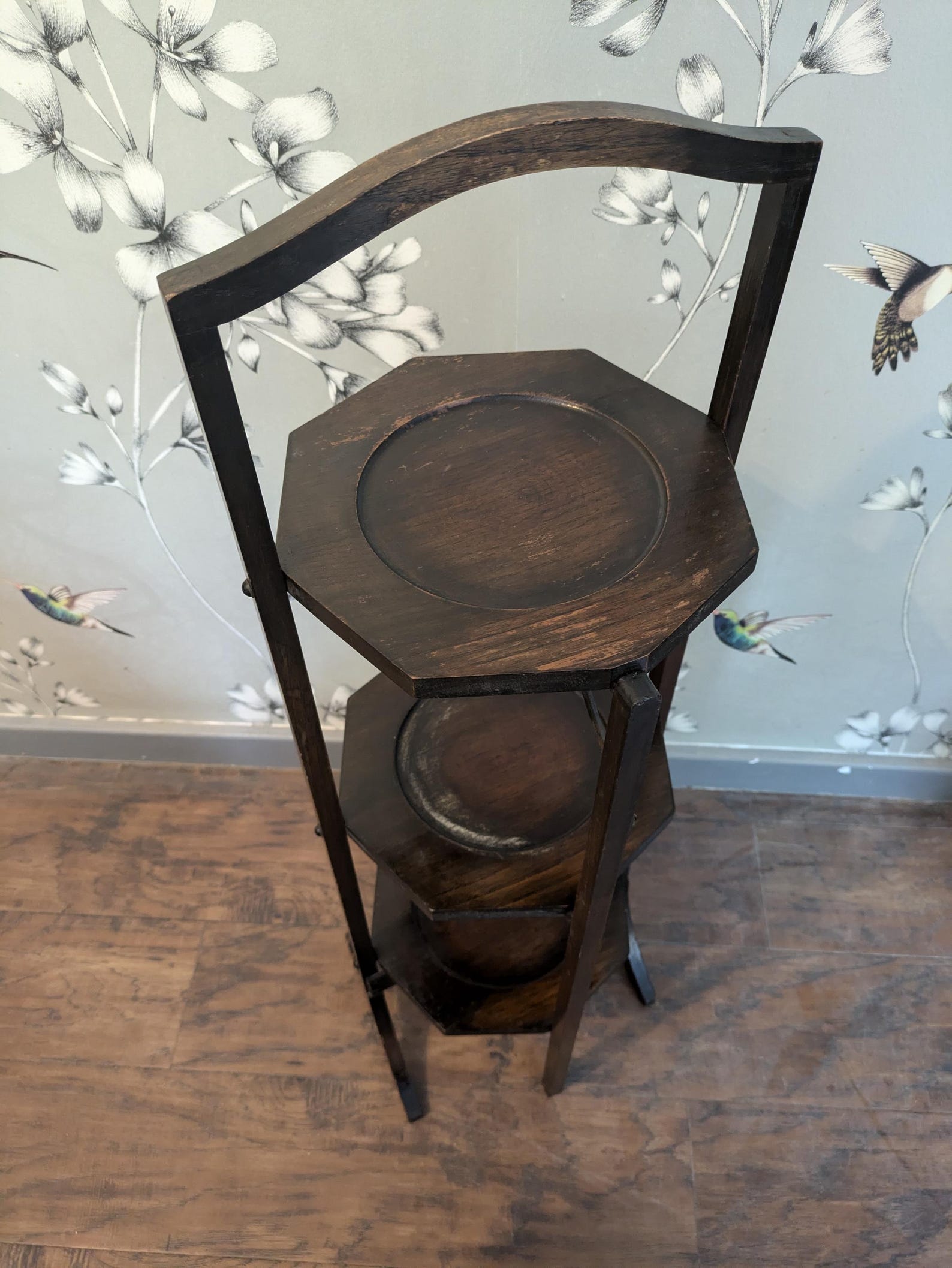 Antique Art Deco Solid Oak , Cake Stand 3 Tiered With Folding Shelves ...