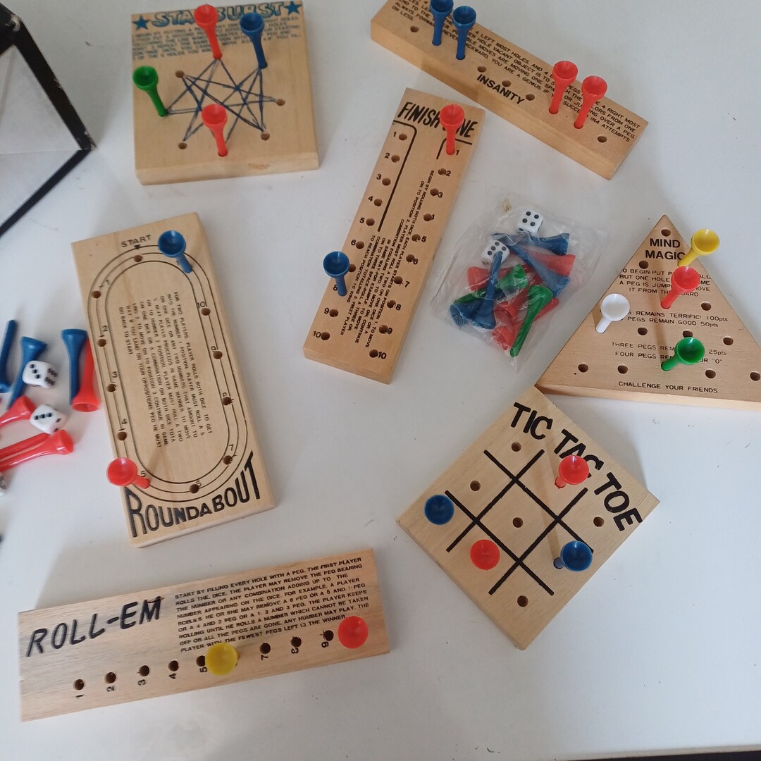 Vintage Set of 7 Wooden Peg Board Games Made in Taiwan in the 1970's - Etsy